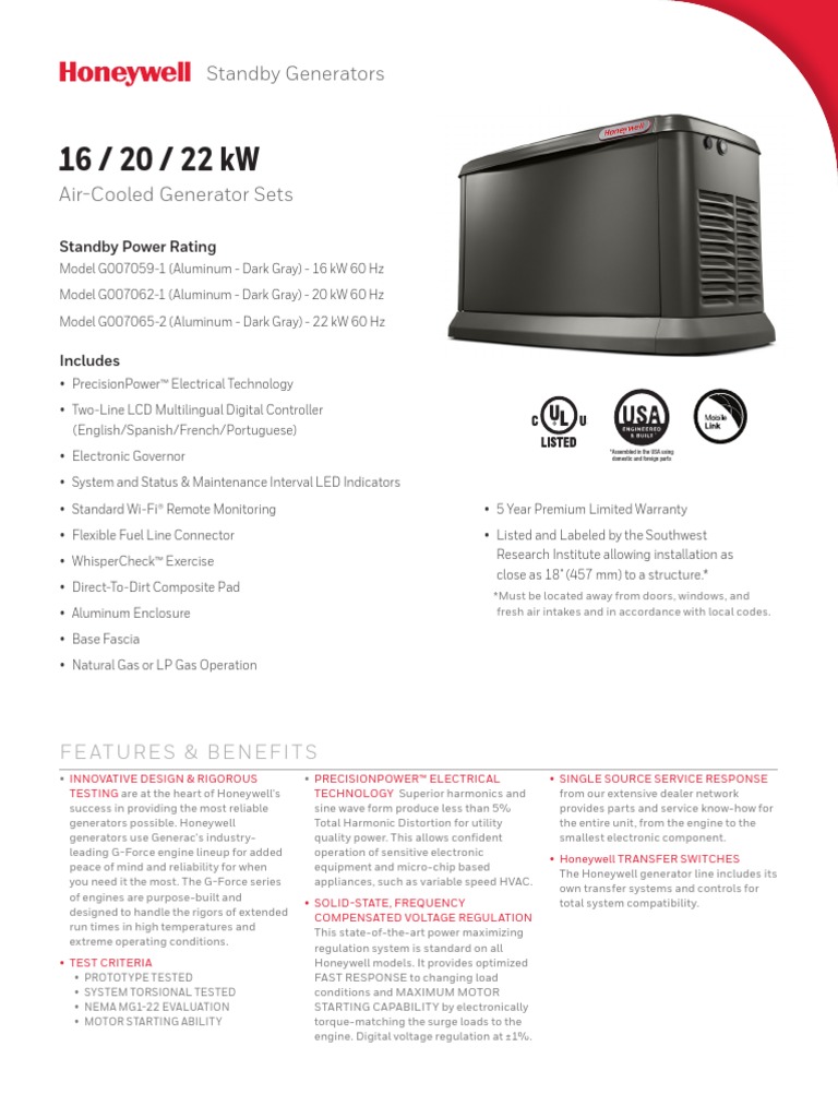 Honeywell 16 22kW | PDF | Battery Charger | Electric Generator