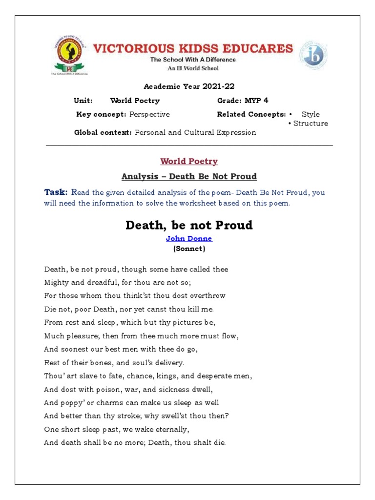 Death Be Not Proud Analysis - 4 | PDF | Poetry | Rhyme