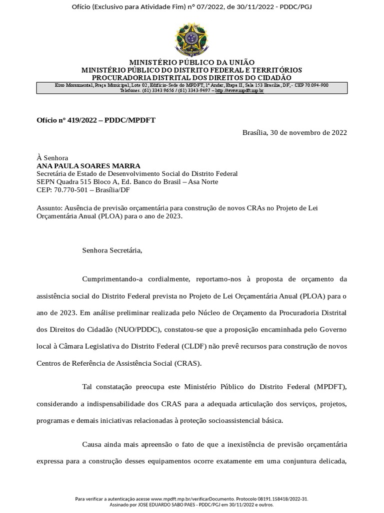 MPDFT - Ofício - Sedes | PDF | Orçamento governamental | Orçamento