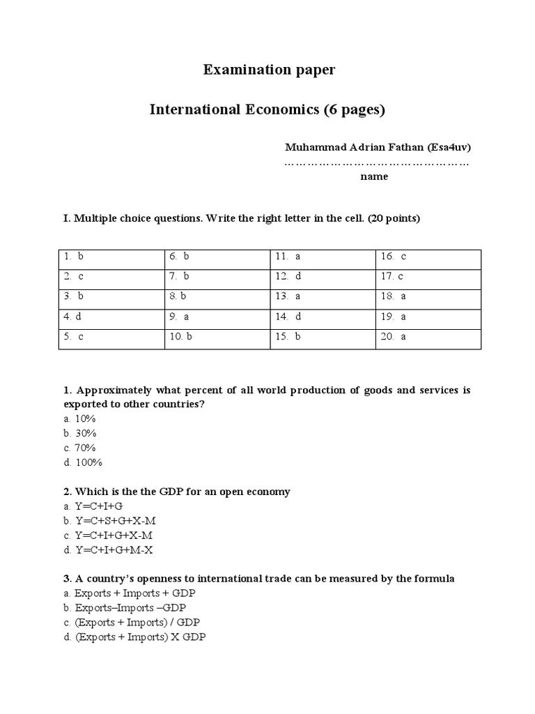 International Economics Exam Paper | PDF | Comparative Advantage | Tariff