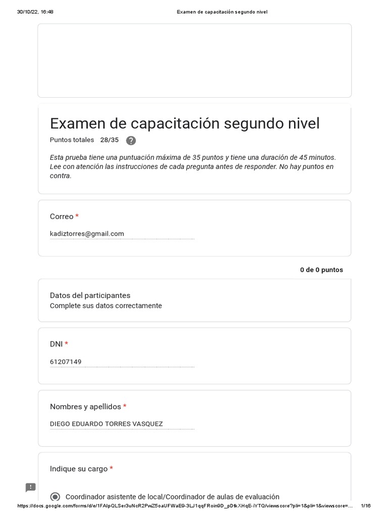 Examen de Capacitación Segundo Nivel | PDF | Prueba (evaluación)