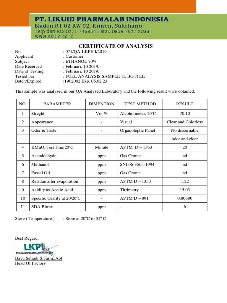 3 MSDS Coa Dan Msds Alkohol 70% | PDF | Personal Protective Equipment | Water