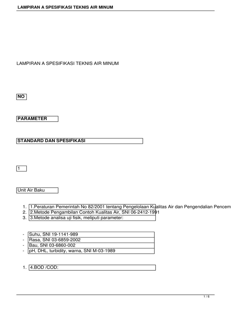 Adoc - Pub - Lampiran A Spesifikasi Teknis Air Minum Parameter | PDF