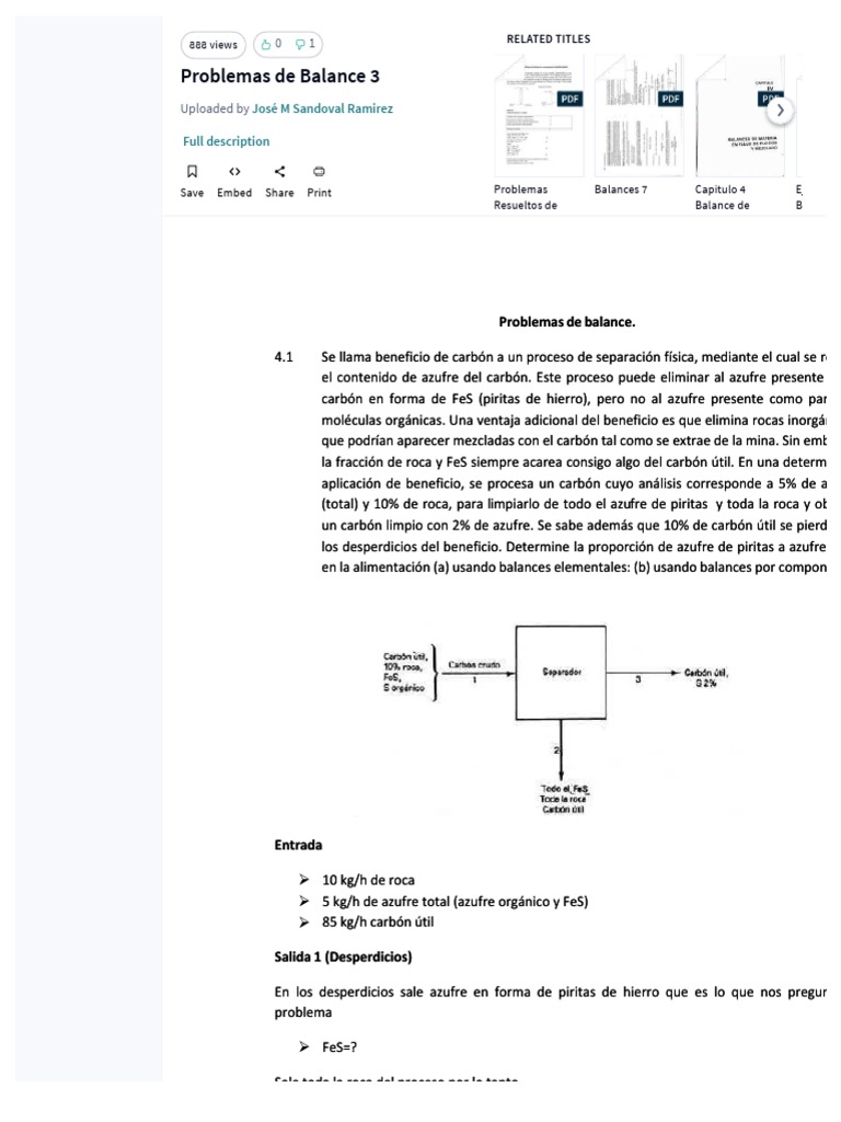 PDF Problemas de Balance 3 - Compress | PDF | Dióxido de carbono | Combustión