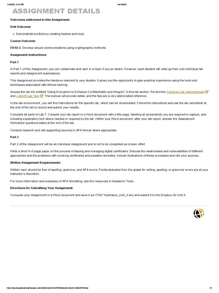 Unit 4 Assignment - IT543 Cryptography Concepts and Techniques | PDF | Cryptography | Secure ...