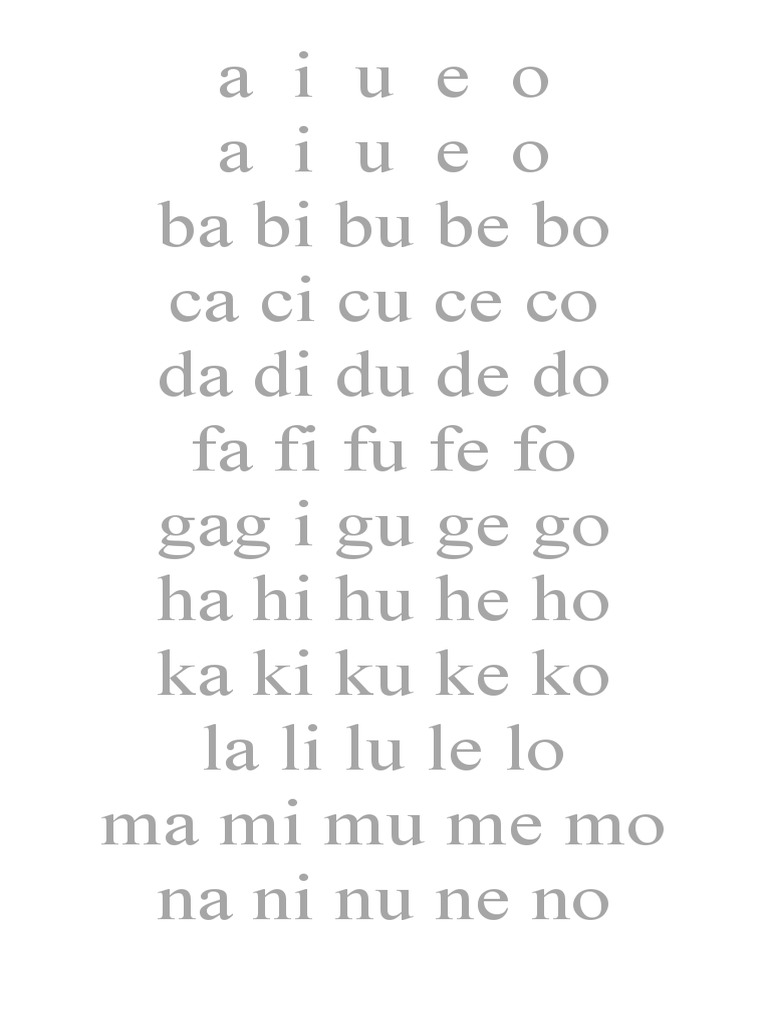 A I U e o A I U e o Babibubebo Cacicuceco Dadidudedo Fafifufefo ...