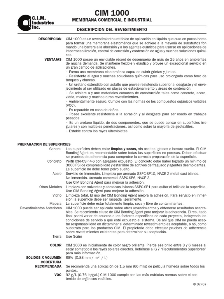 Ficha Tecnica CIM1000 | PDF | Agua | Hidróxido de sodio