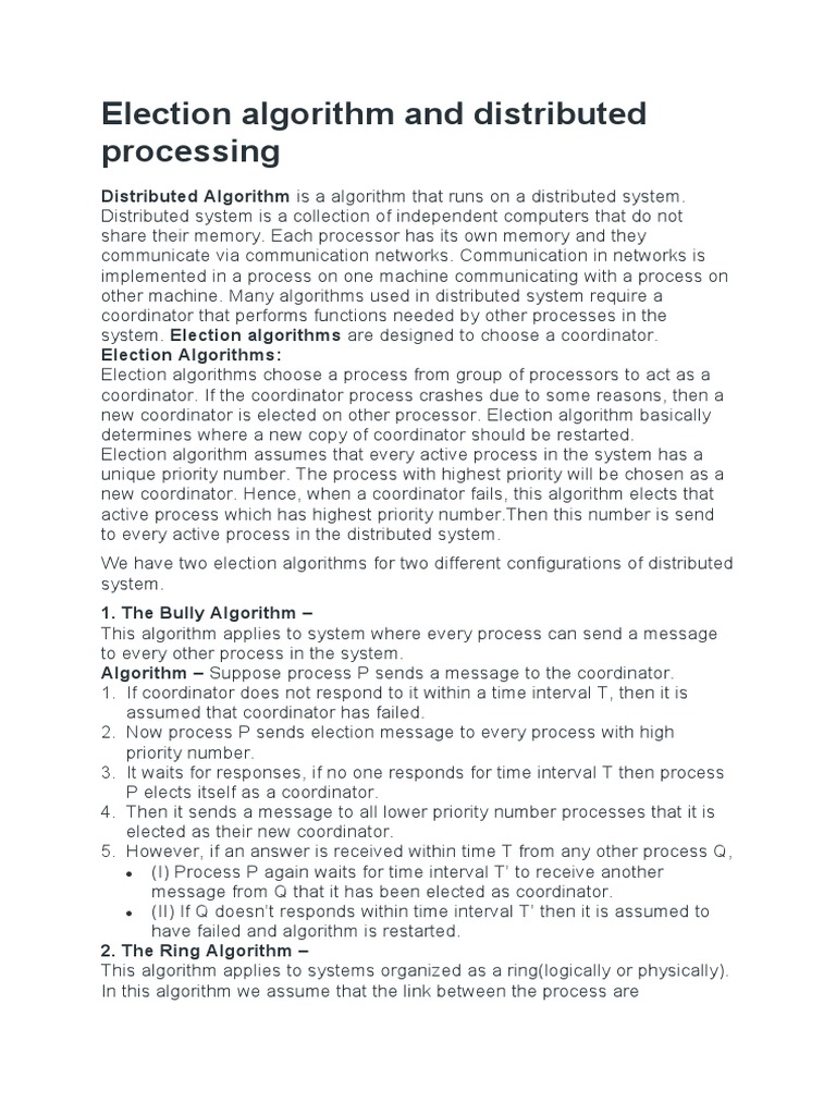 Election Algorithm and Distributed Processing - Unit 2 | PDF | Distributed Computing | Process ...