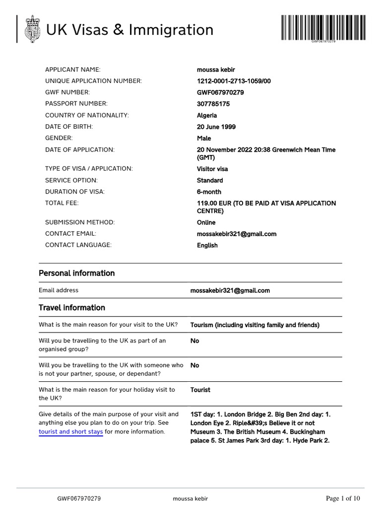 UK Tourist Visa Application Details | PDF | Travel Visa | European ...