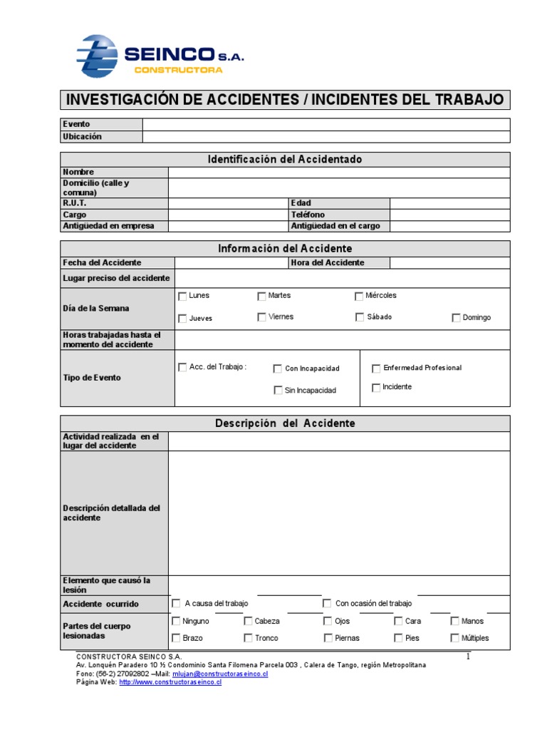 Formato Investigacion de Accidente | PDF
