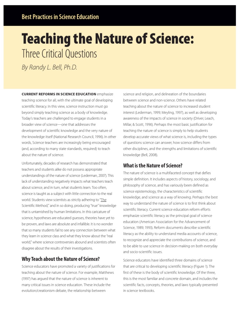 Bell 2014 Teaching The Nature of Science Three Critical Questions | PDF ...