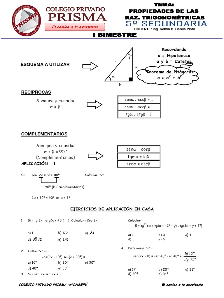 Semana 7 - Trigo - 5° - Prop RT | PDF | Geometría triangular ...