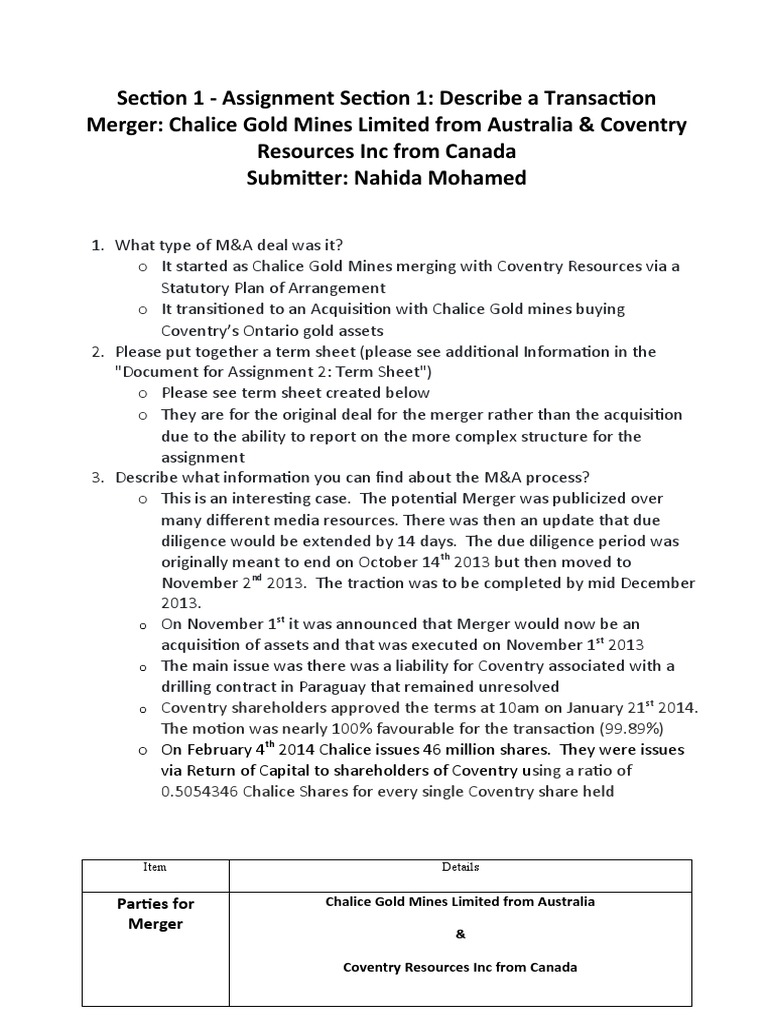 Section 1 - Assignment Section 1 Describe A Transaction | PDF | Mergers ...