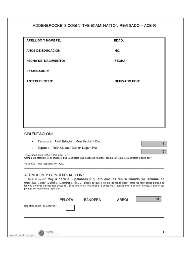 USFA. 2022. 8. Protocolo Addenbrooke - ACE | PDF | Cognición