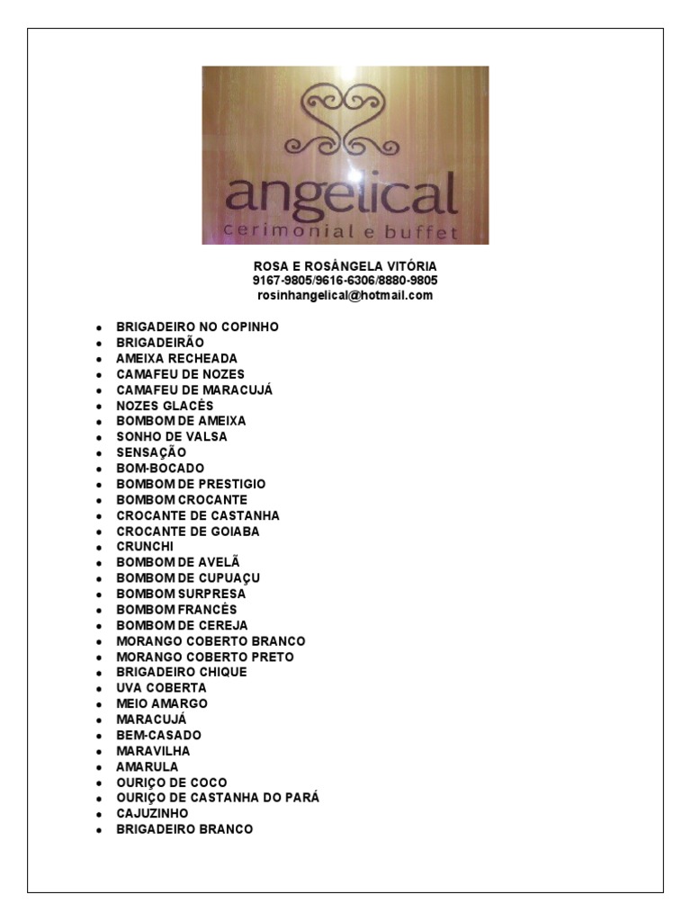 A Lista de Menu Do Angelical | PDF | Alimentos | Culinária