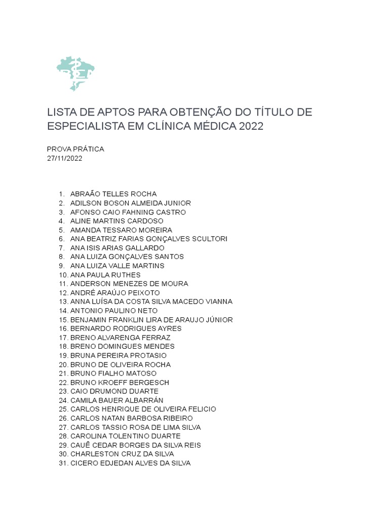 Aptos Prova Pratica 2022 CLINICAMEDICAPROVATITULO | PDF