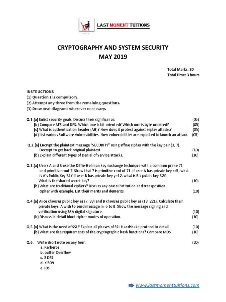 Cryptography and System Security - May 2019 MU | PDF | Public Key Cryptography | Encryption