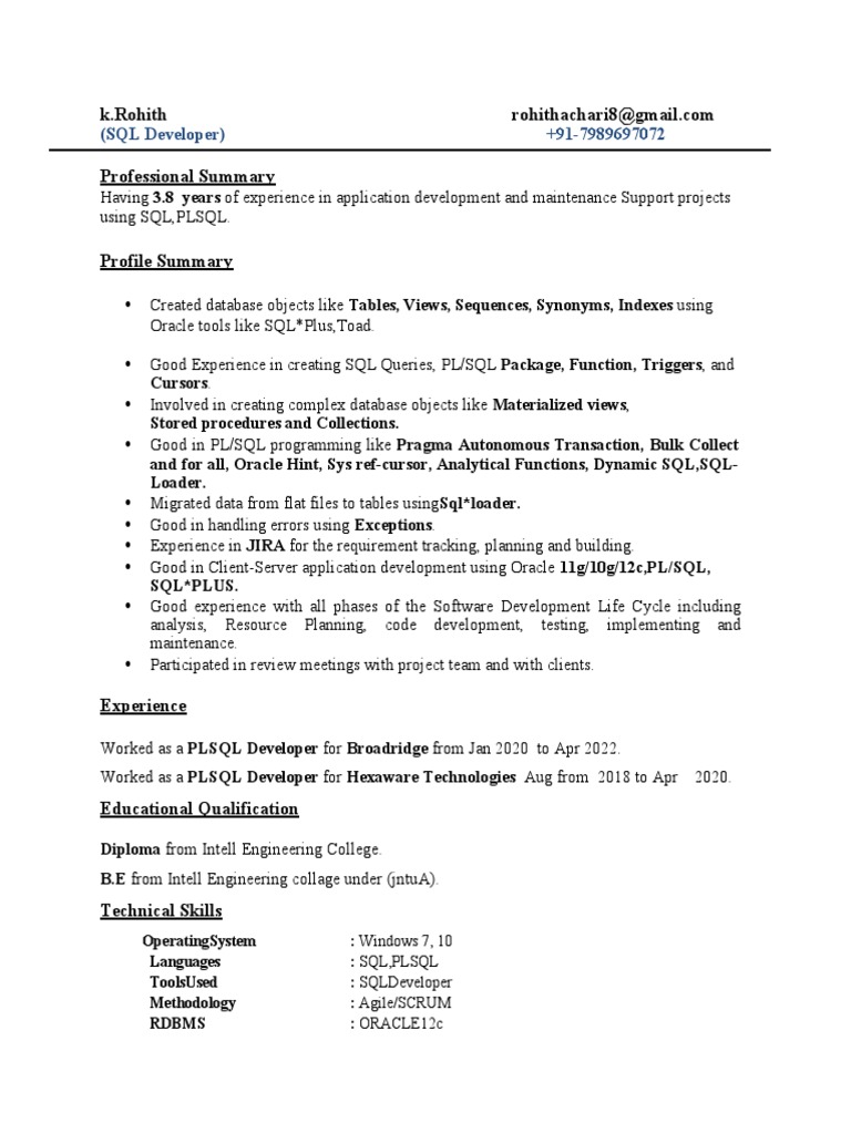 K Rohith - PLSQL Dev - Conneqt | PDF | Pl/Sql | Sql