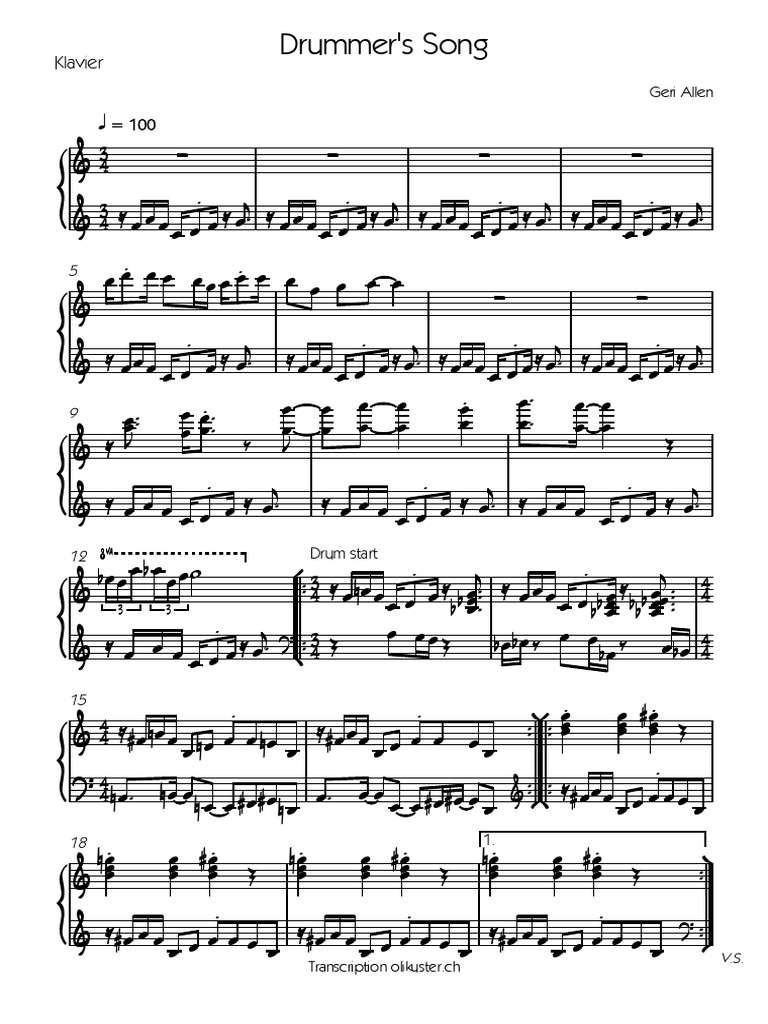 Drummer's Song by Geri Allen | PDF | Drumming | Rhythm And Meter