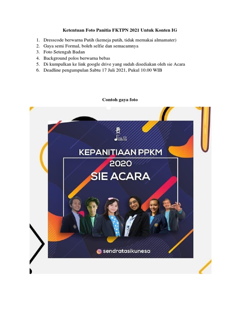 Dresscode dan Gaya Foto Panitia FKTPN 2021 | PDF