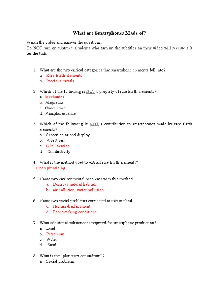 Smartphone Elements TED Questions | PDF