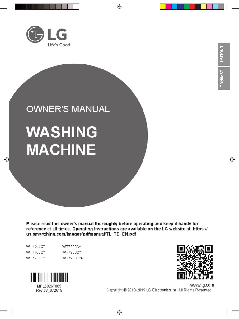 LG WT7060CV | PDF | Washing Machine | Ac Power Plugs And Sockets