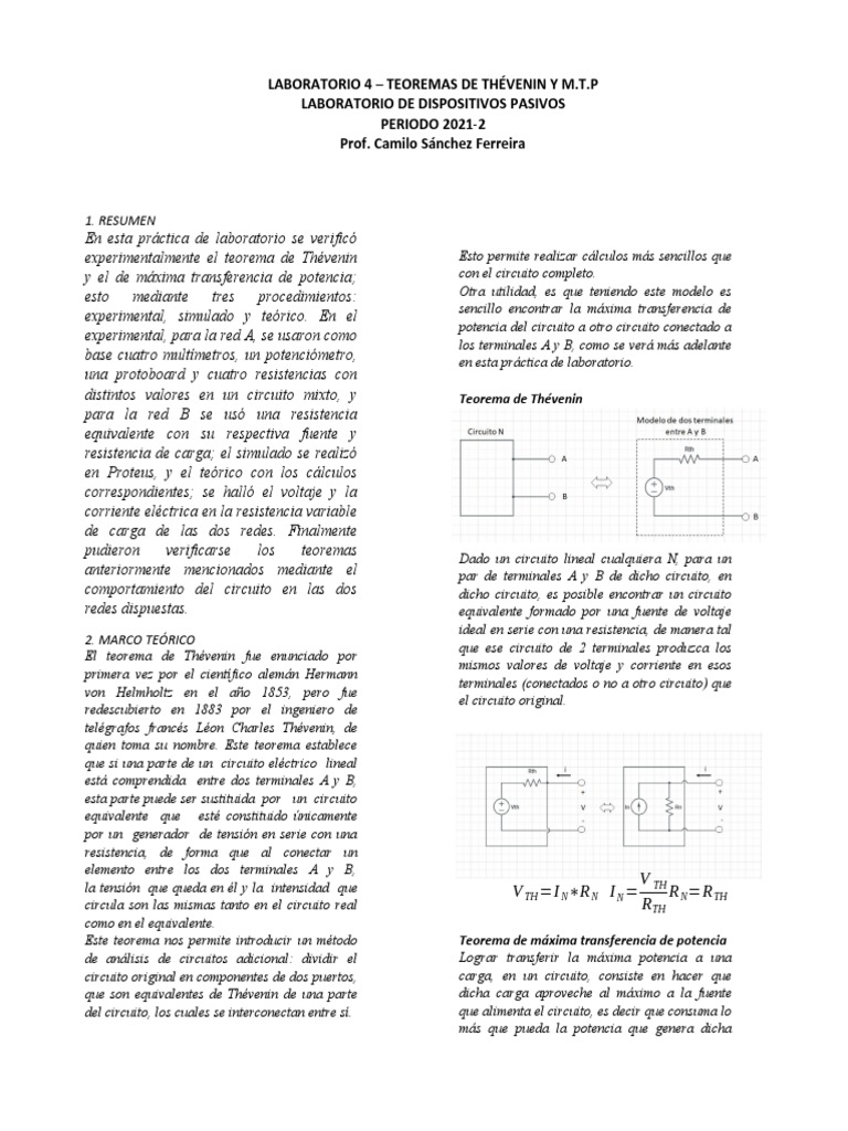 Teoremas de Thévenin y MTP | PDF | Resistencia Eléctrica y Conductancia ...