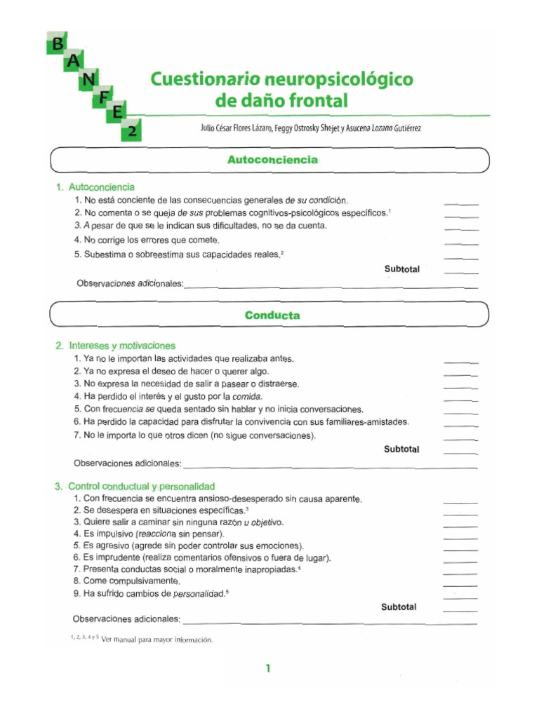 Cuestionario BANFE-2 | PDF