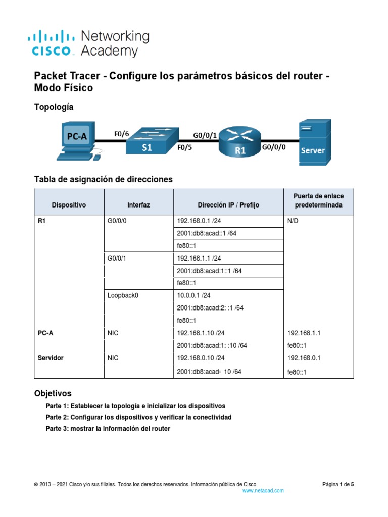 Configuración Básica de Router en Packet Tracer | PDF | Enrutador ...