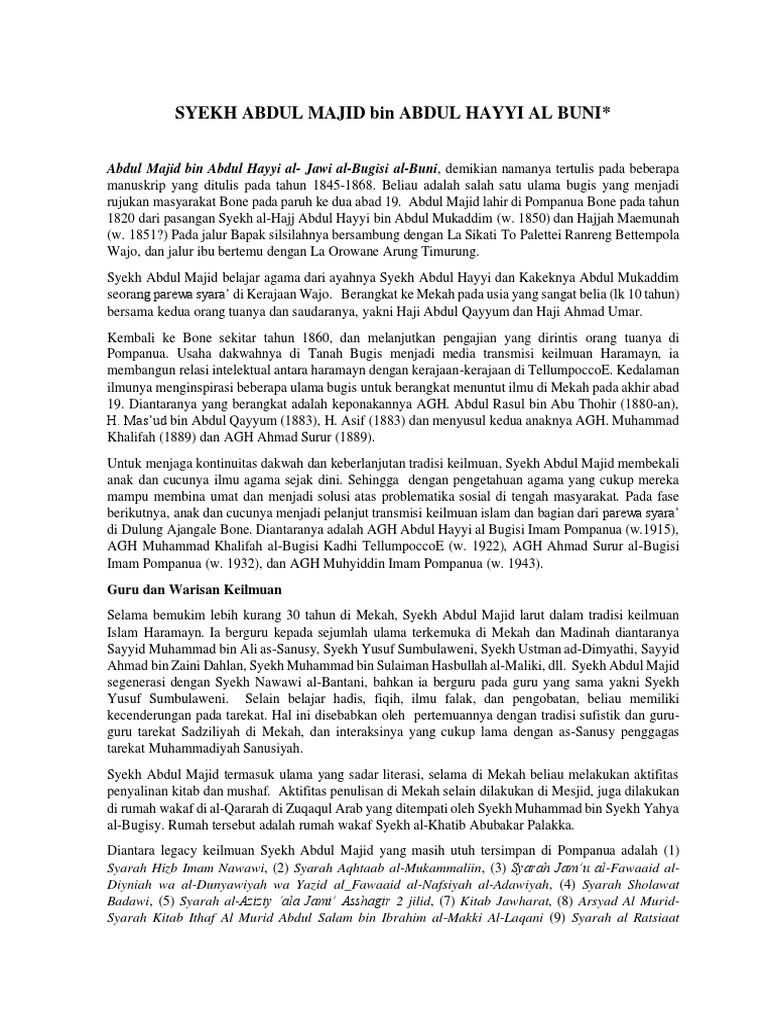 SYEKH ABDUL MAJID Bin ABDUL HAYYI AL BUNI | PDF