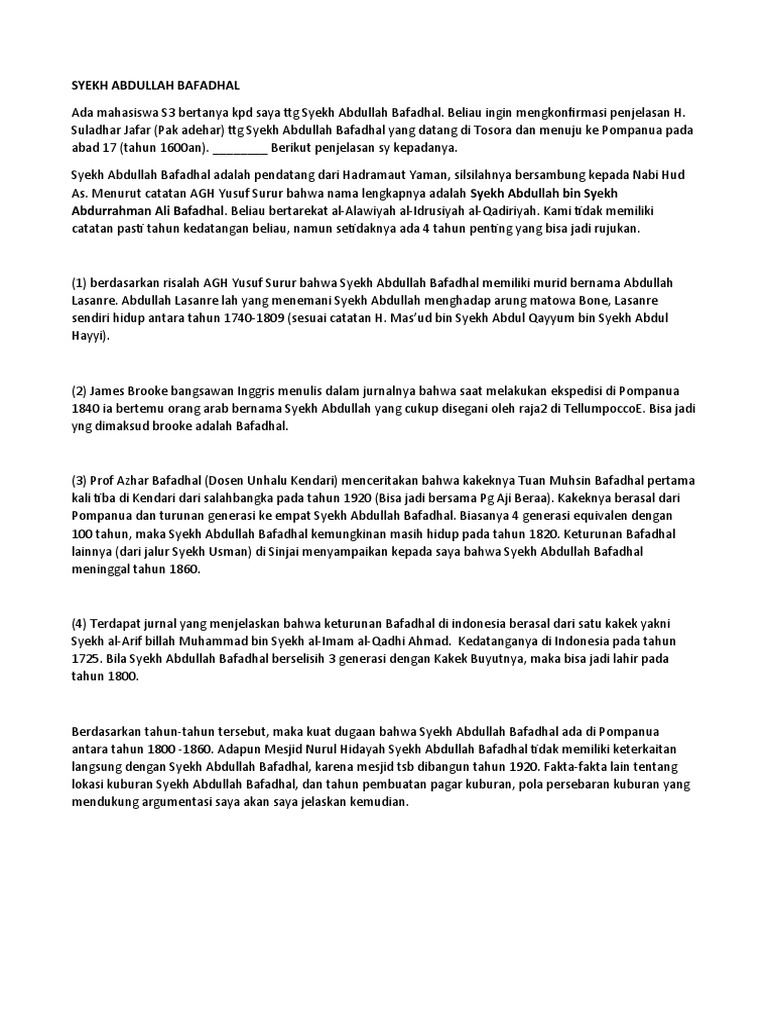 Syekh Abdullah Bafadhal | PDF | Sejarah | Klasik