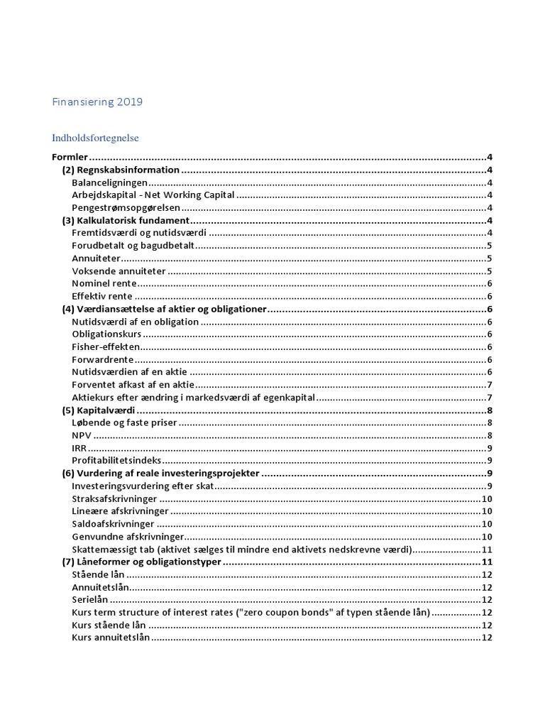 Formelsamling Finansiering | PDF