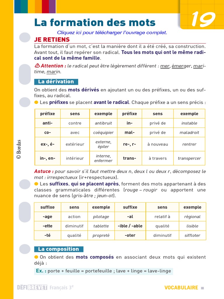 Fiche Defibrevet La Formation Des Mots | PDF | Typologie linguistique ...