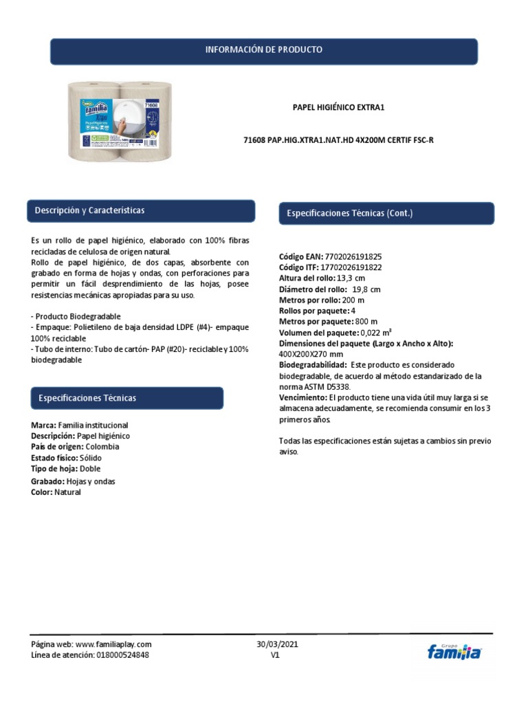 Pap - Hig - .Xtra1 - .Nat - .HD 4X200M Certif FSC R | PDF | Papel | Cartón