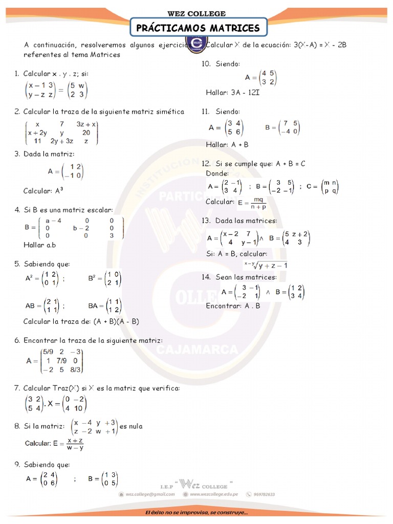 Práctica Matrices 5to 2022 | PDF