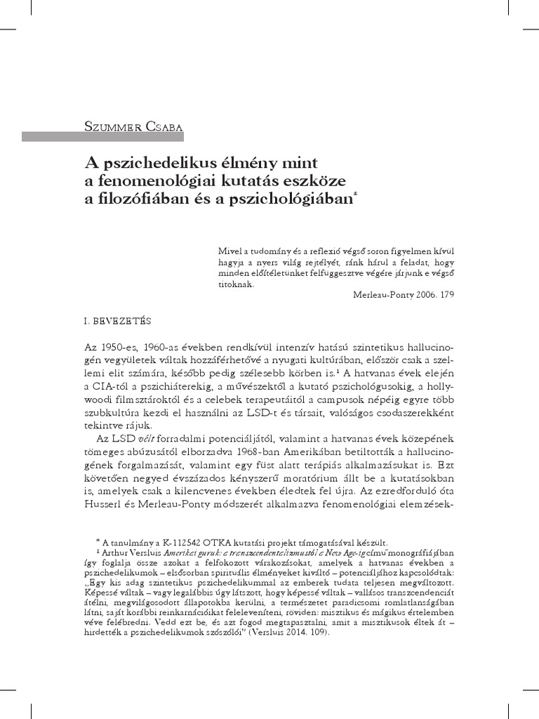 Szummer Csaba A Pszichedelikus Élmény Mint A Fenomenológiai Kutatás ...