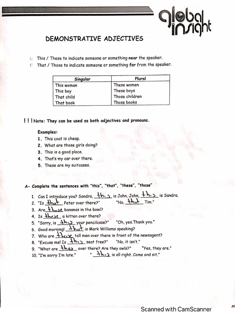 Demonstrative adjetives | PDF