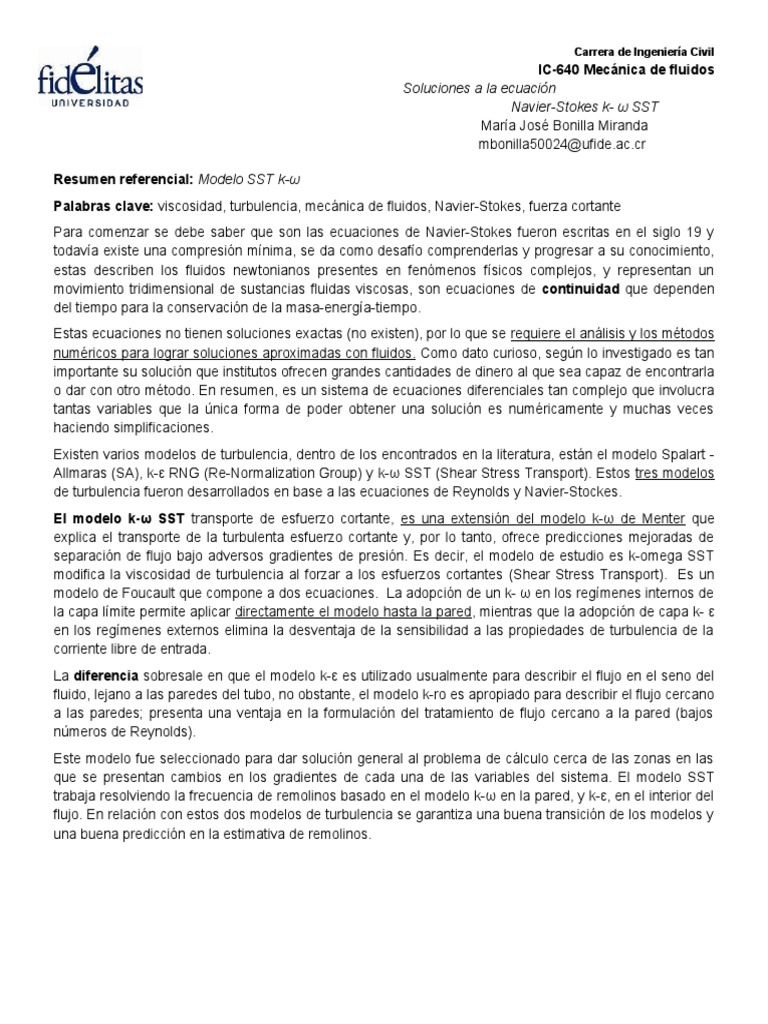 Análisis de modelos de turbulencia k-ε, k-ω SST y su aplicación para ...