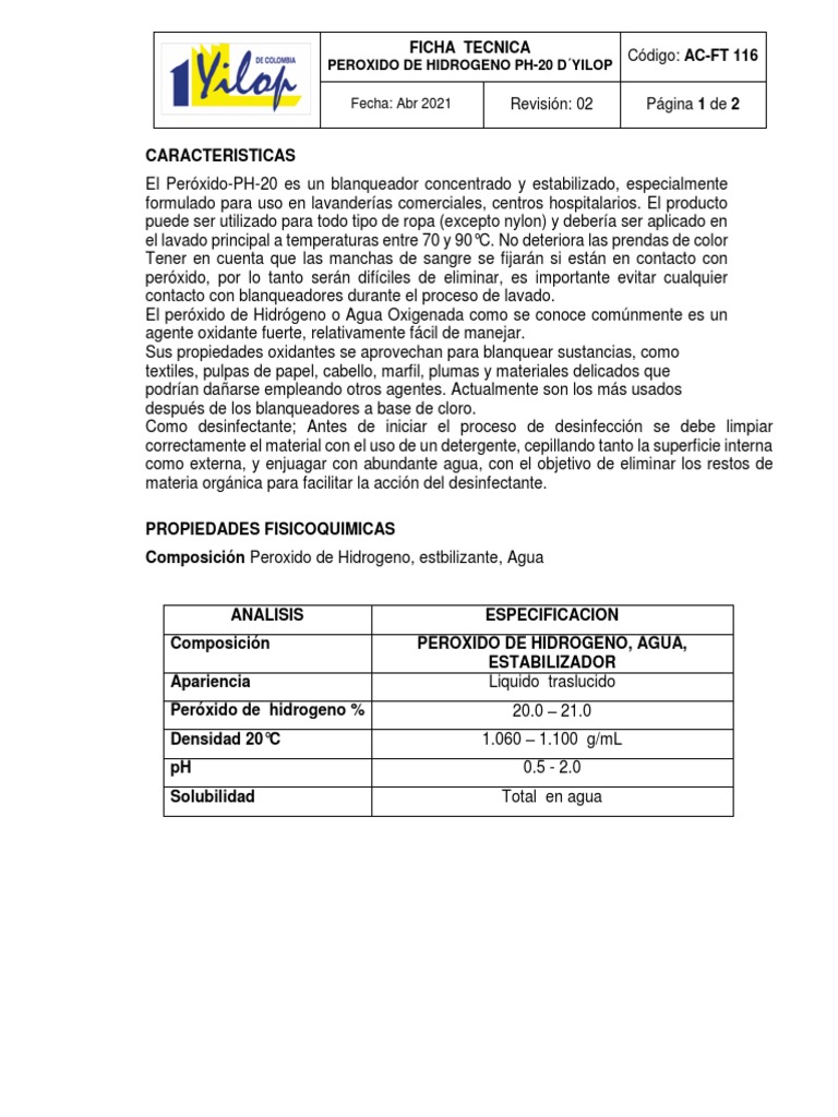 Ficha Peroxido | PDF | Peróxido de hidrógeno | Agua