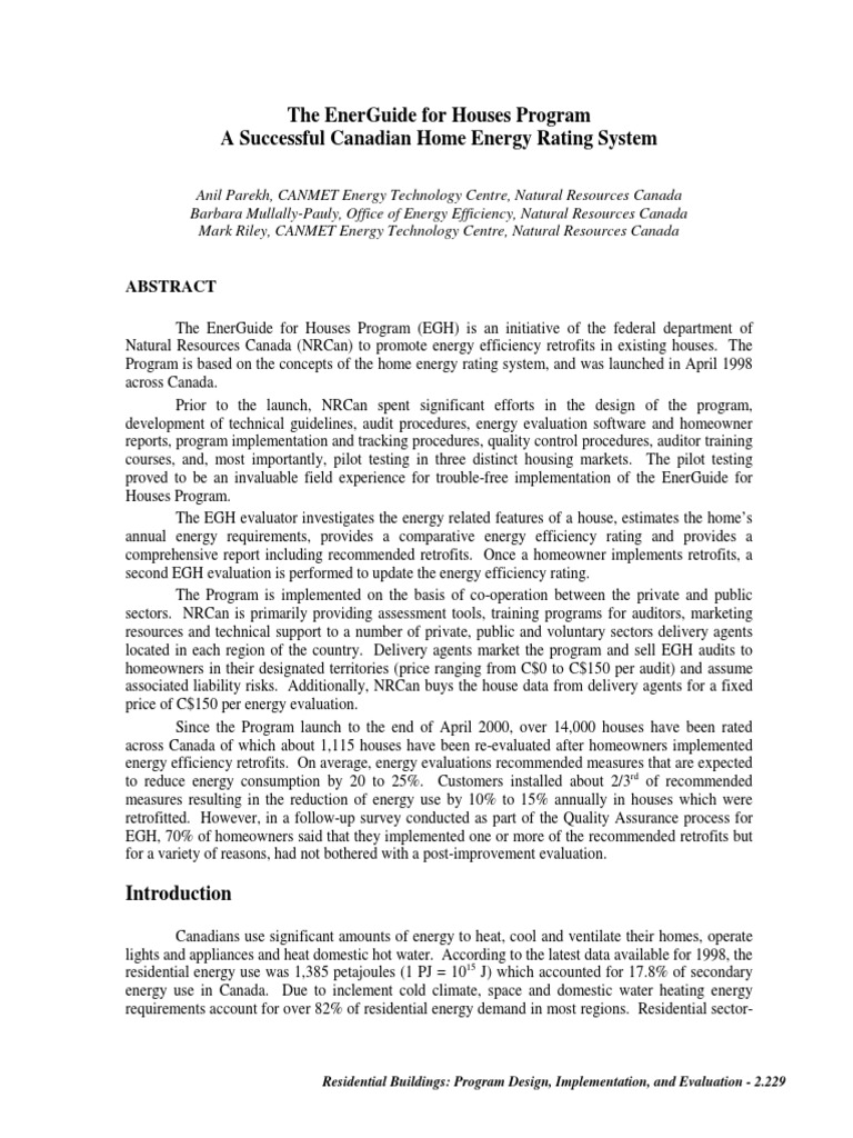 The Energuide For Houses Program A Successful Canadian Home Energy ...