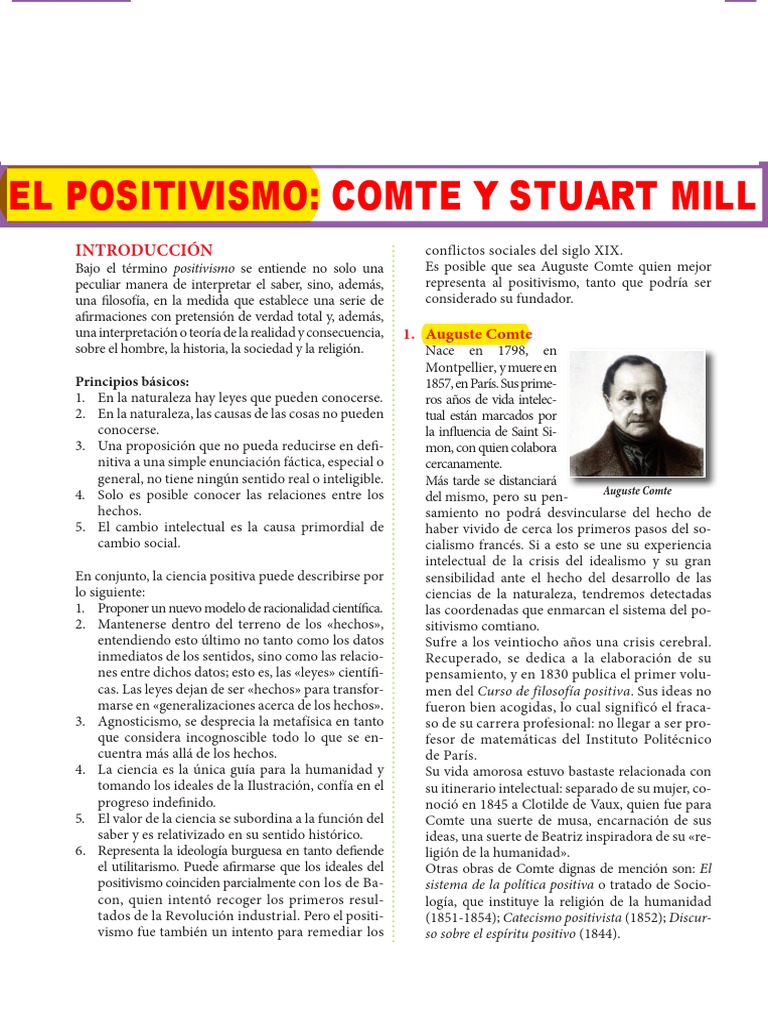El Positivismo | PDF | John Stuart Mill | Positivismo