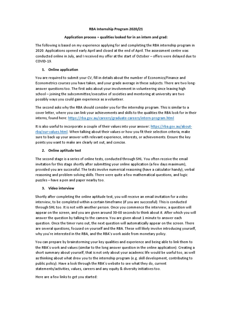 Updated RBA Application and Interview Tips - 2021 | PDF | Currency ...