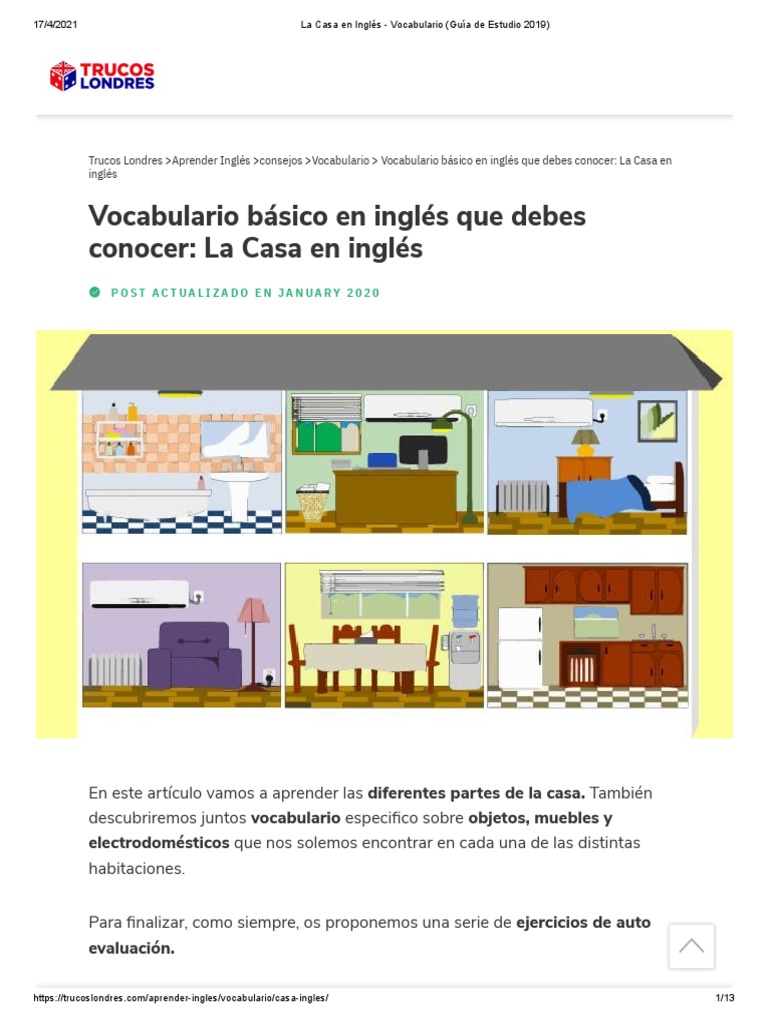 La Casa en Inglés - Vocabulario (Guía de Estudio 2019) | PDF | Inicio ...