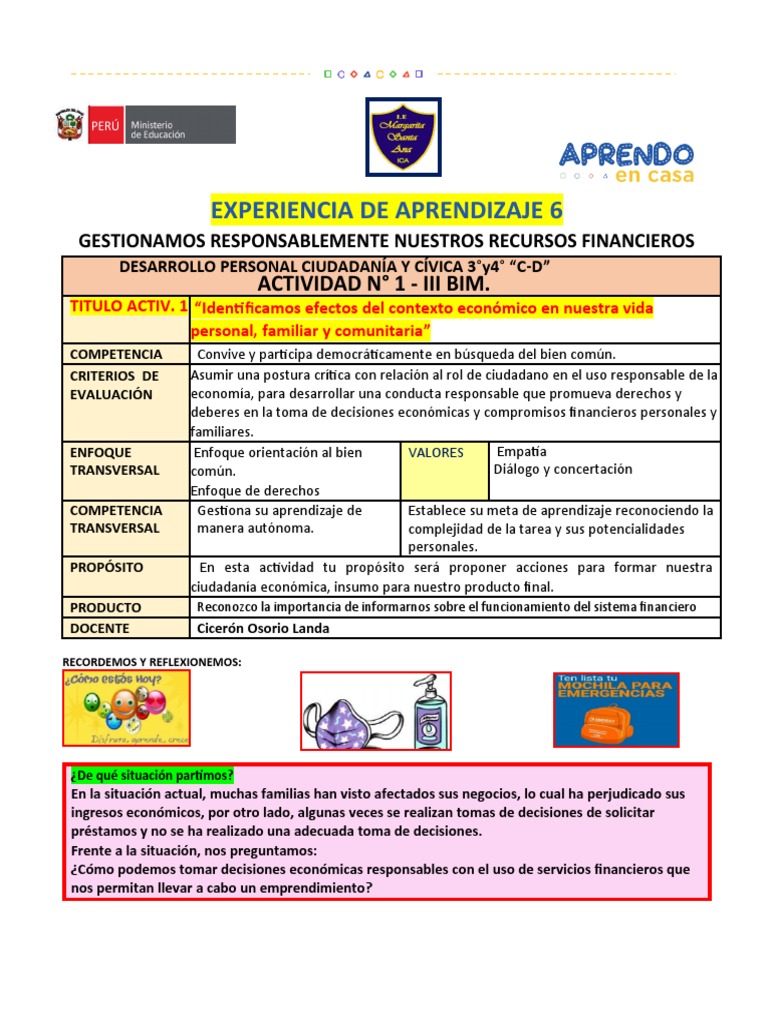 DPCC 3°y4° - ACTIV 01 - EdA 6-III BIM - Contexto Eco. | PDF | Ciencias sociales