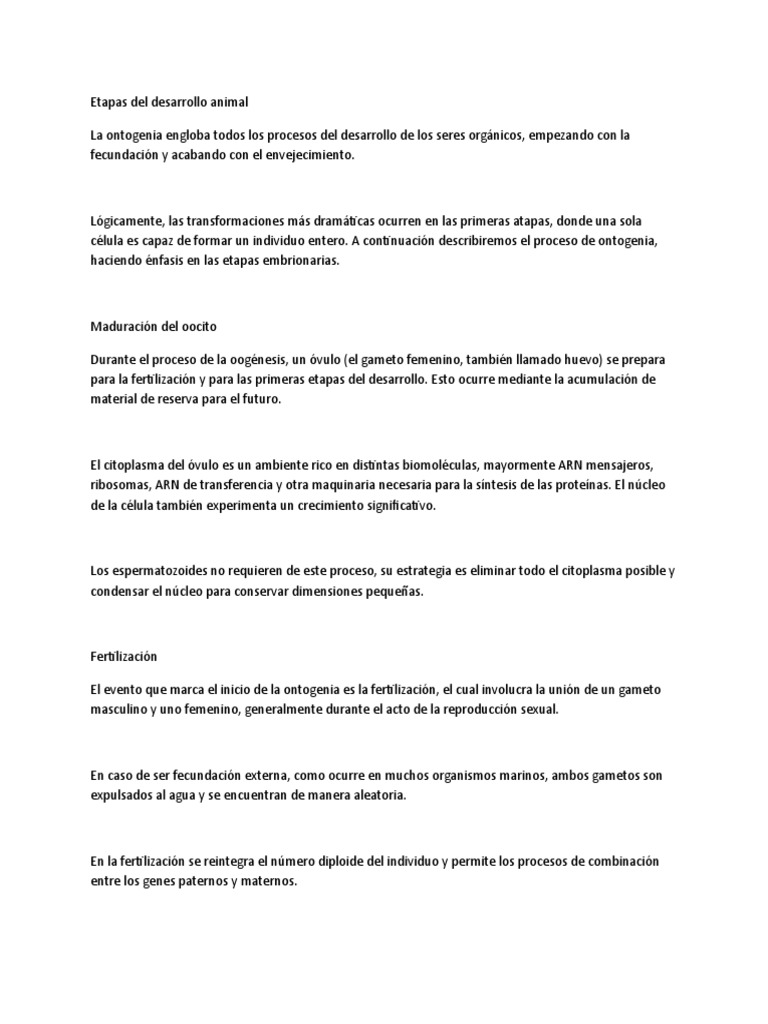 Etapas Del Desarrollo Animal | PDF | Zoología | Ciencias de la vida