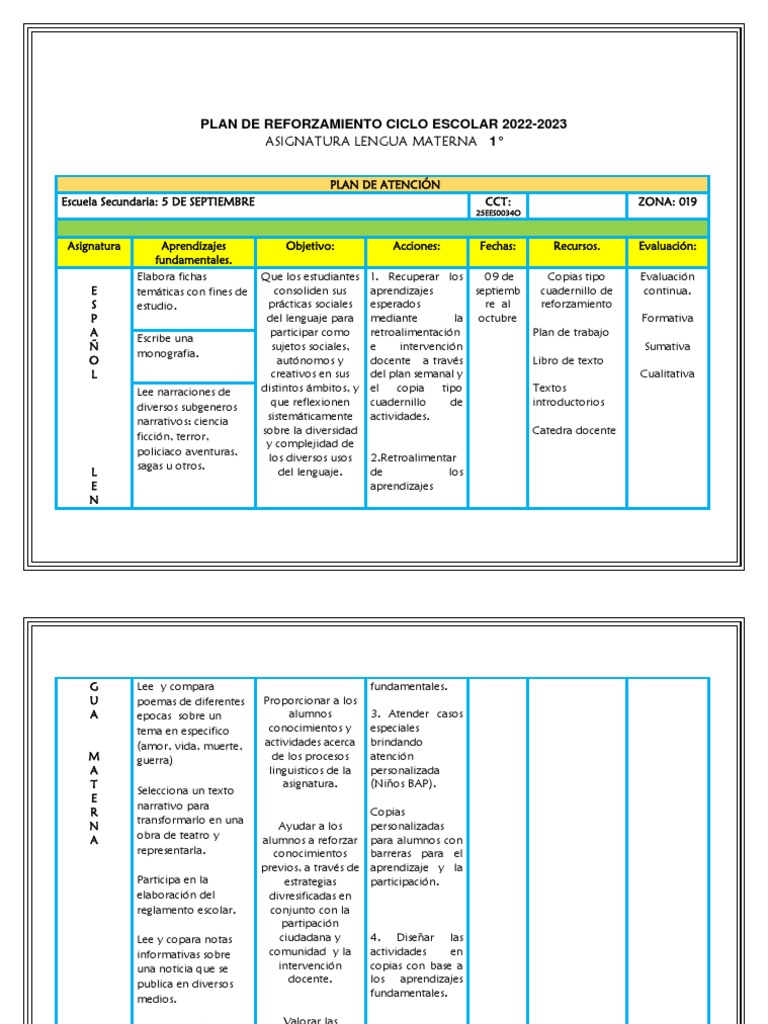 1° Planeación Inicio de ciclo escolar 2022-2023 | PDF | Adverbio | Rima