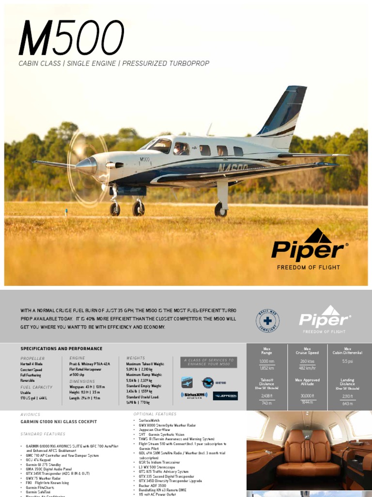 Piper M500 Specs | PDF | Avionics | Transport
