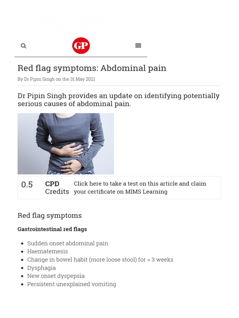 Red Flag Symptoms - Abdominal Pain - GPonline | PDF | Constipation ...
