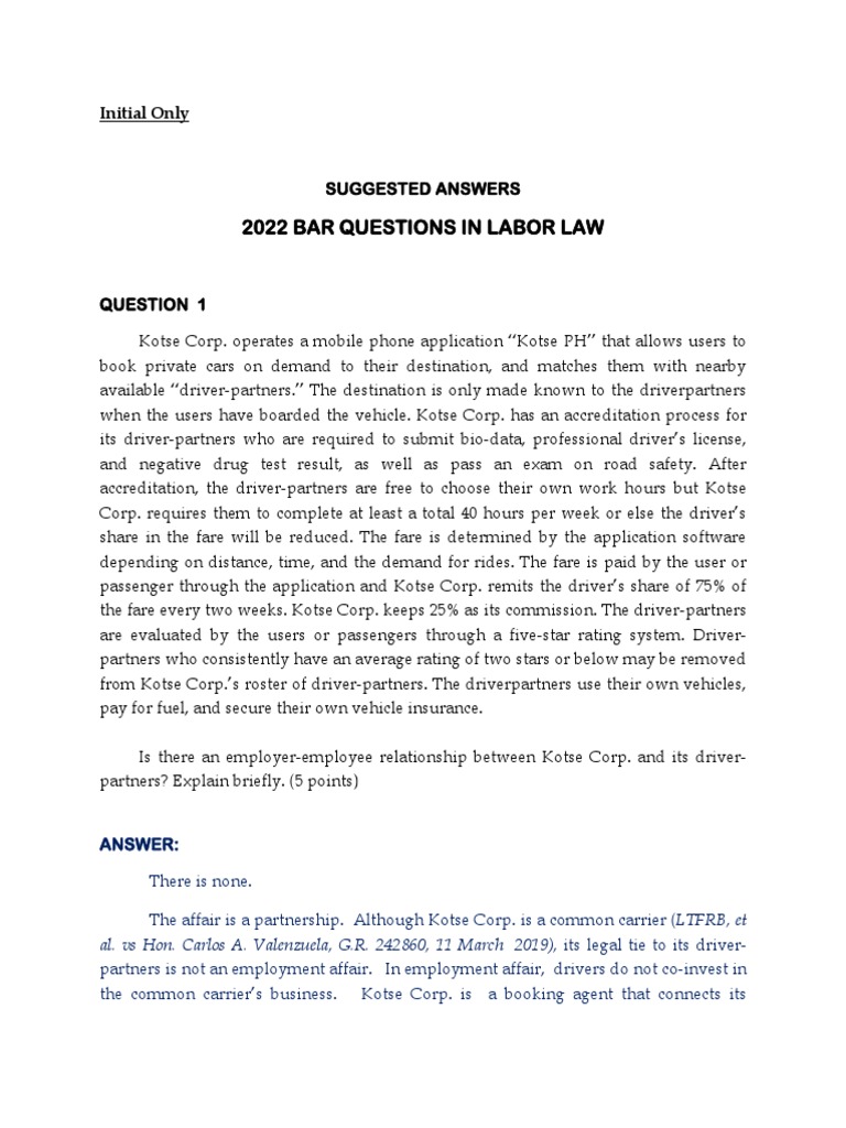 Bar 2022 Answers | PDF