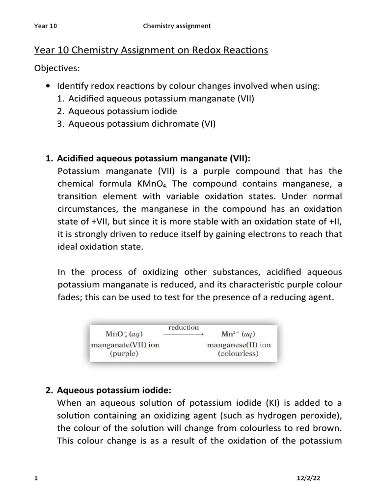 Chemistry Research Assignment | PDF | Redox | Oxidizing Agent